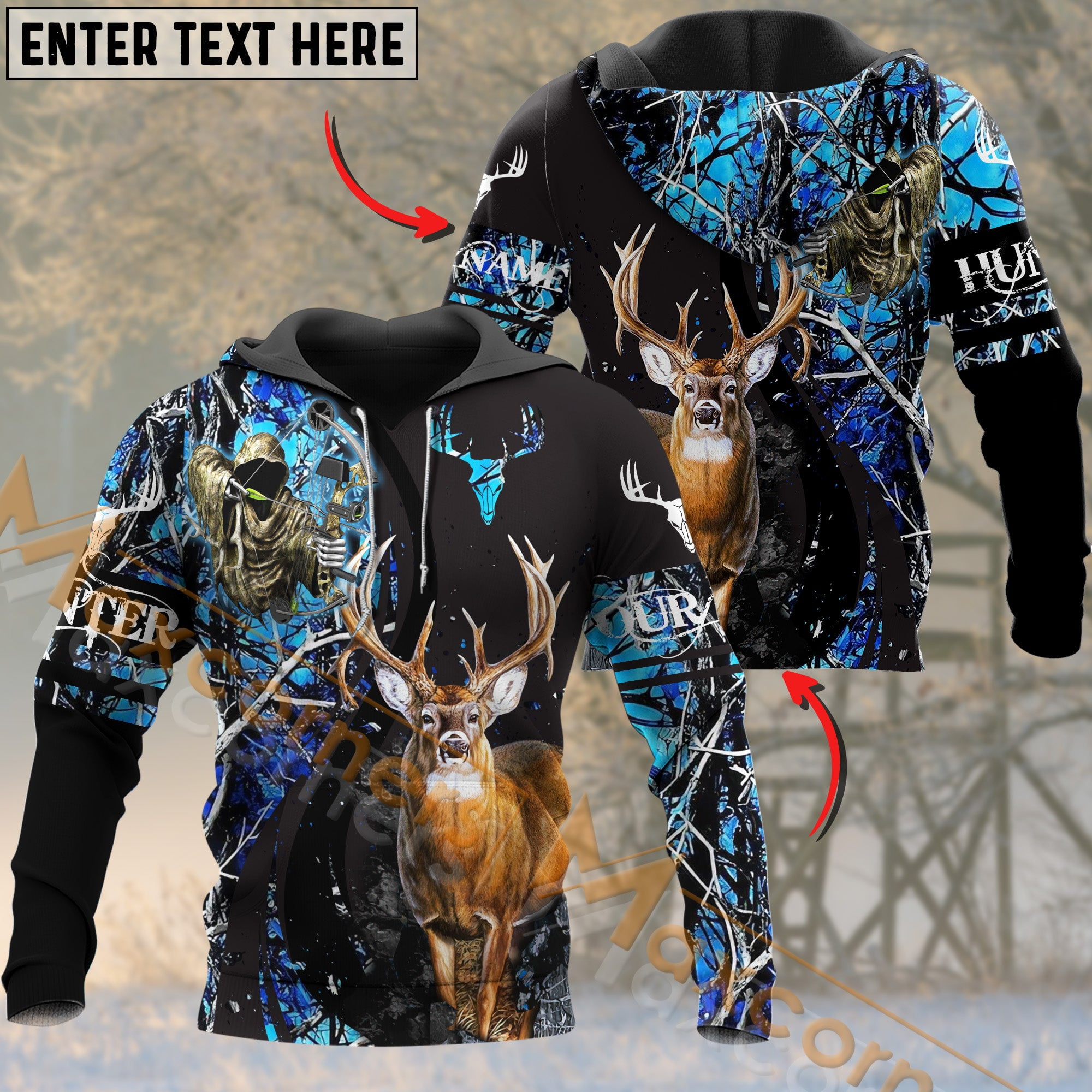 Deer Hunting Blue Camo Pattern Reaper Custom Name Shirt 3D All Over ...