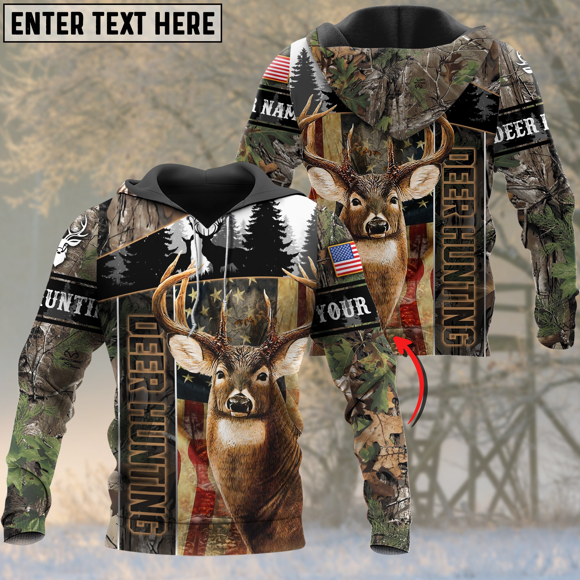 Deer Hunting Brown Camo USA Flag Pattern Custom Name Shirt 3D All Over ...