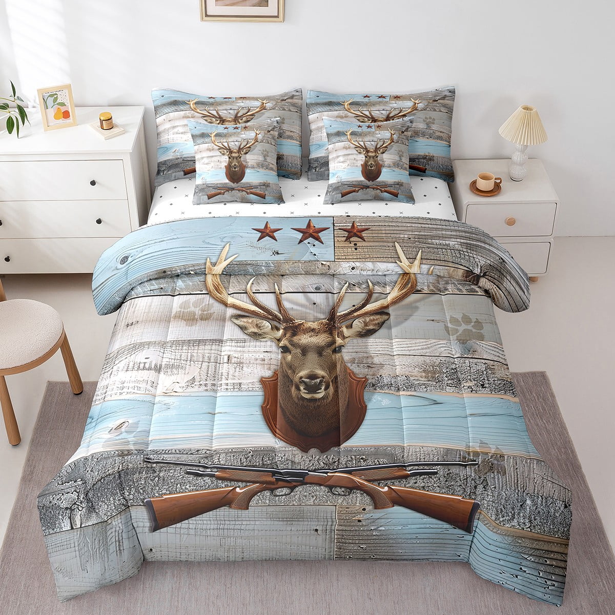 Deer Hunting Comforter Set 7 Piece Bed in a Bag Twin,Shotgun Western ...