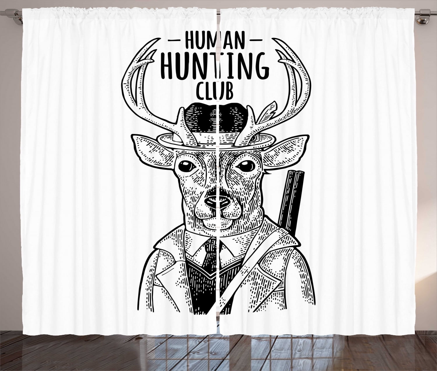 Ambesonne Deer Hunting Curtains 2 Panel Set, Sarcastic Humor Sketch ...