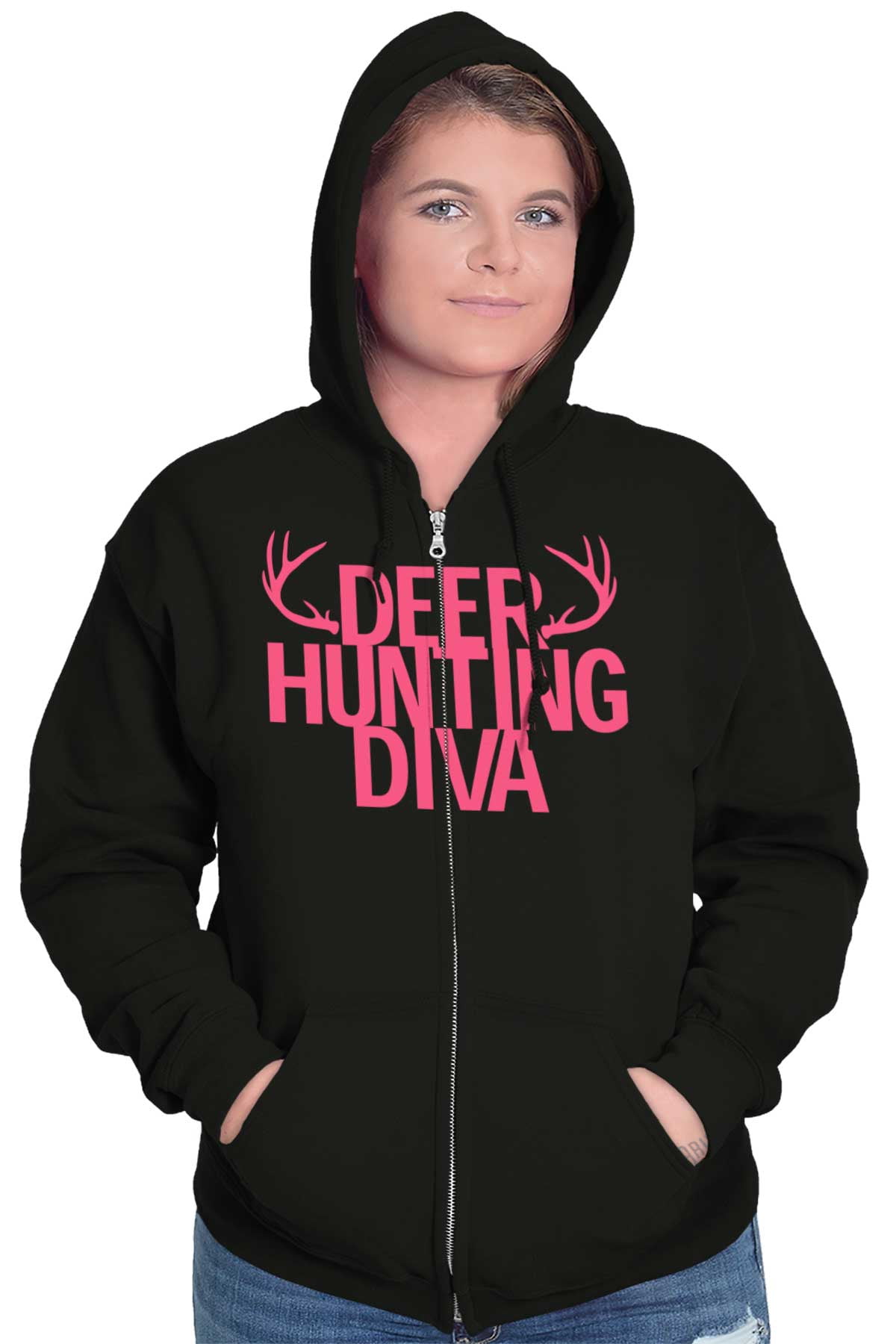 Deer Hunting Diva Antler Season Zip Hoodie Sweatshirt Women Brisco Brands 4X - Walmart.com
