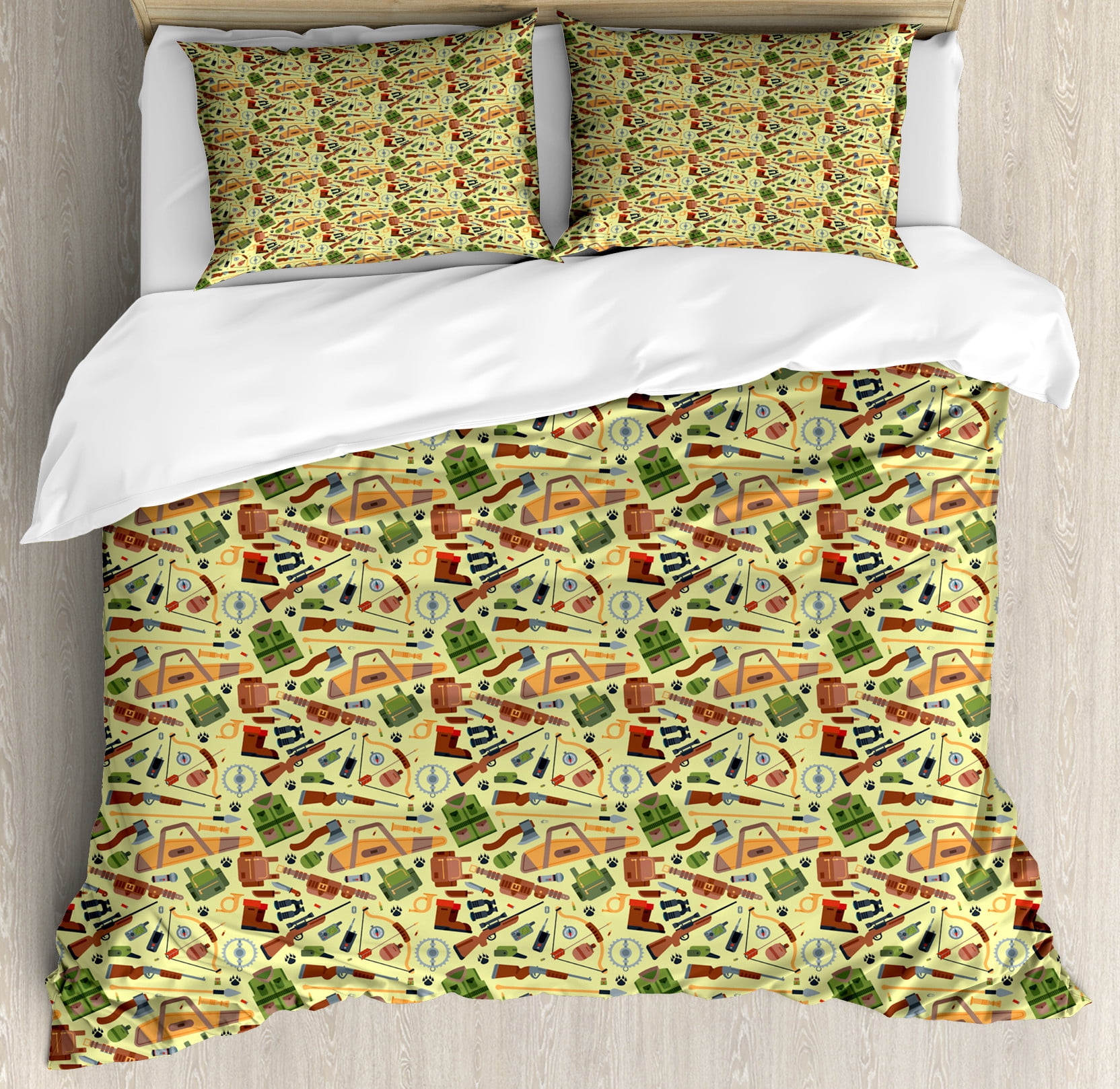 Deer Hunting Duvet Cover Set, Camping Outdoor Archery Illustration ...