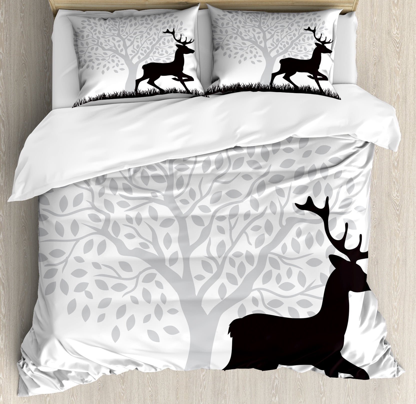 Deer Hunting Duvet Cover Set, Gracious Wild Animal with Horns Tree ...