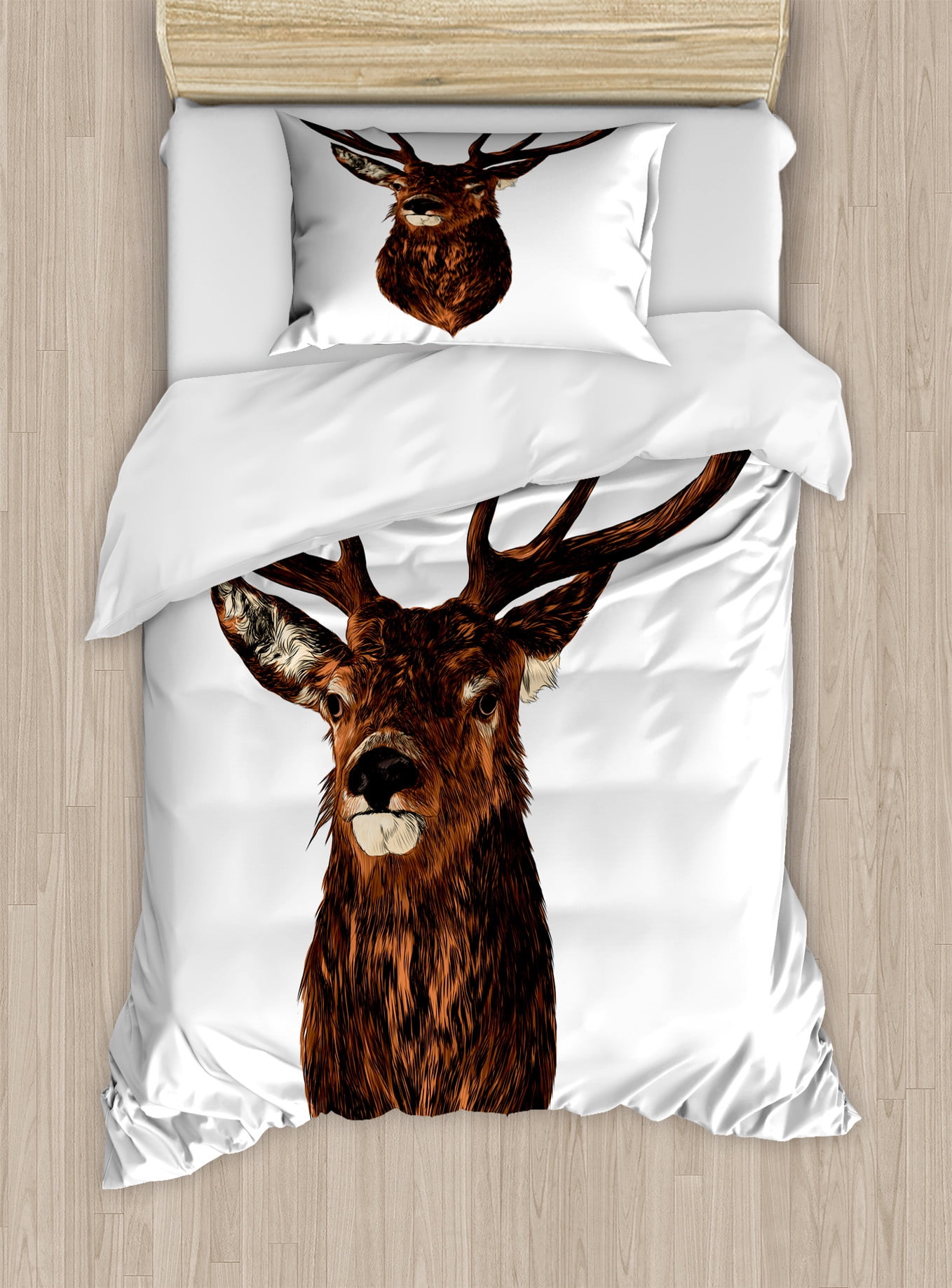 Deer Hunting Duvet Cover Set, Stuffed Animal Head Rustic Graphic ...