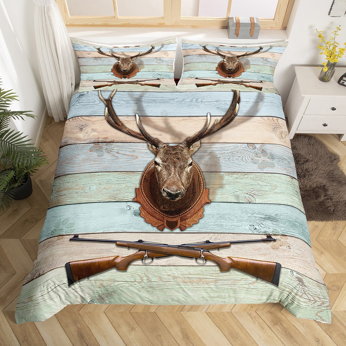 Deer Hunting Full Bedding Sets for Boys,Shotgun Comforter Cover Western ...