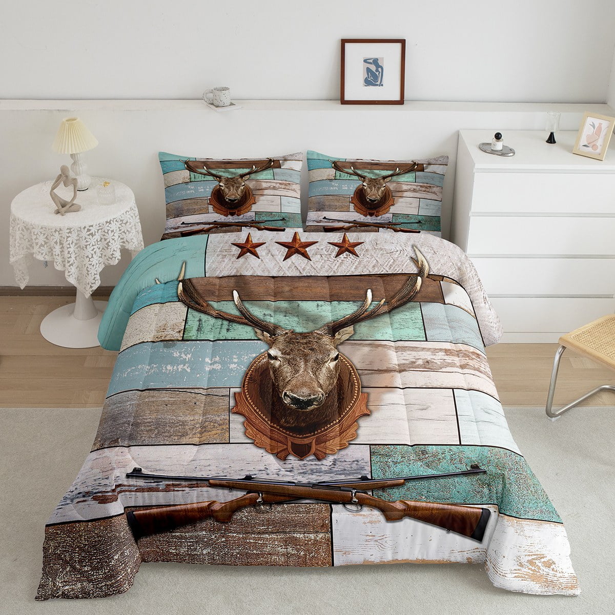 Deer Hunting Full Comforter Set for Boys,Shotgun Quilt Western Bedding ...