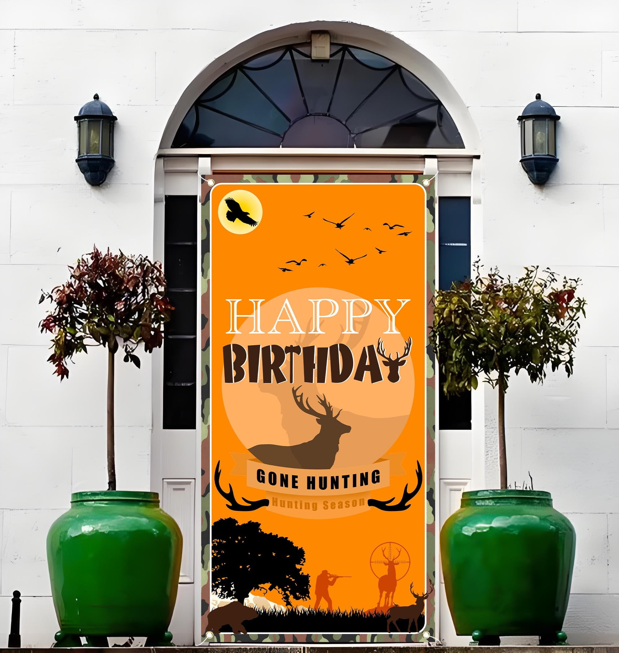 Deer Hunting Happy Birthday STF9 Door Banner Gone Hunting Door Cover ...