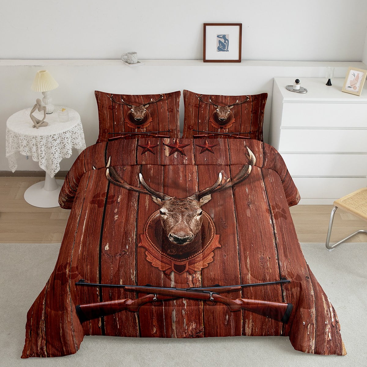 Deer Hunting King Comforter Set for Boys,Shotgun Quilt Western Bedding ...