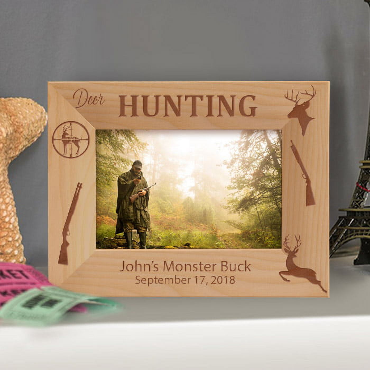 Deer Hunting Personalized Wooden Picture Frame-6" x 4" Brown Horizontal ...