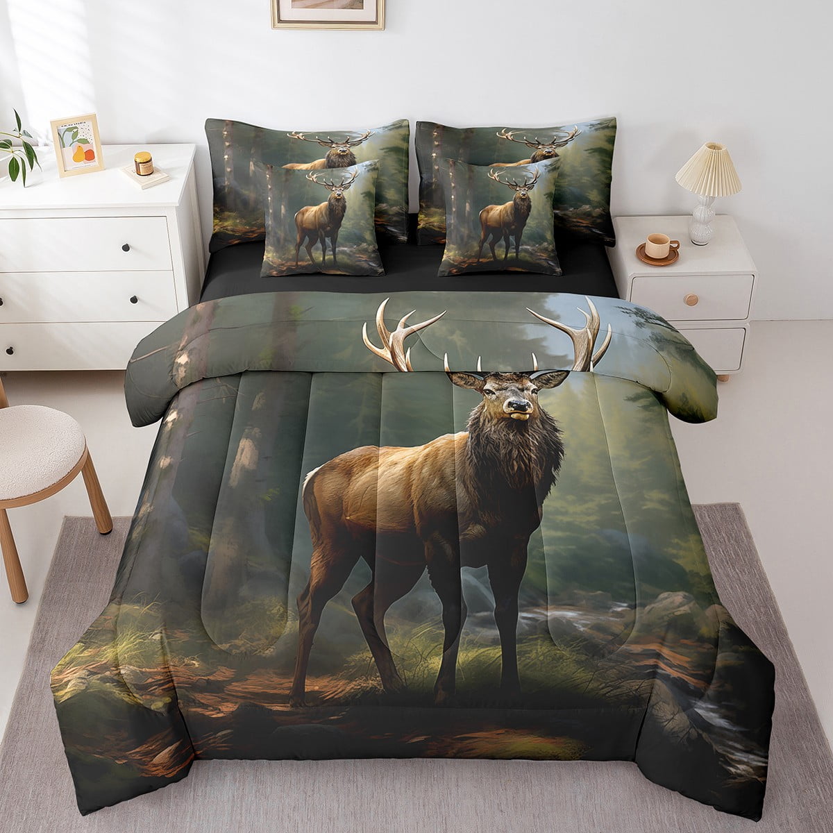 Deer Hunting Queen 7 Pcs Comforter Set Animal Wildlife Sheet Set Bed In ...