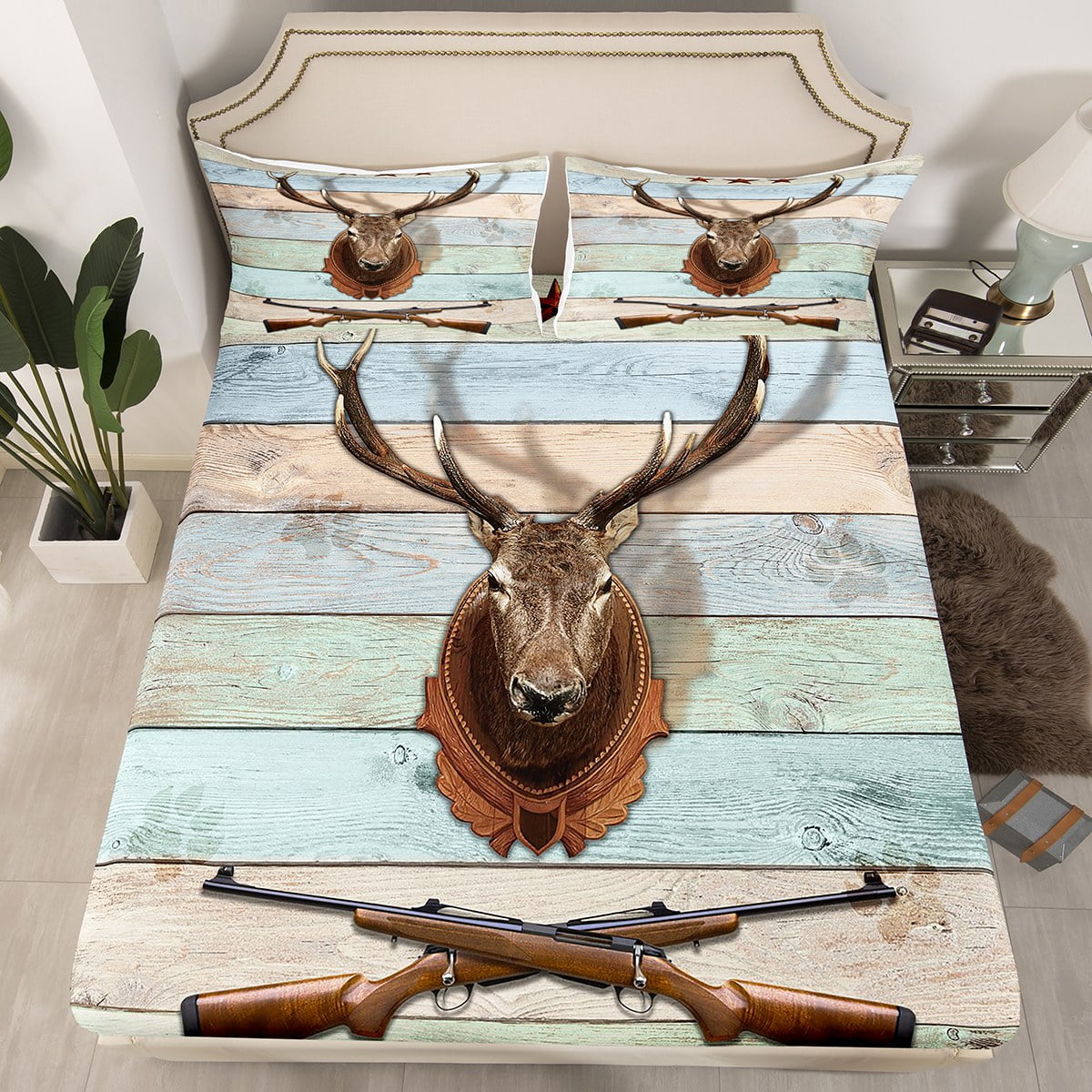 Deer Hunting Queen Bed Sheets for Boys,Hunter Bedding Set Western ...