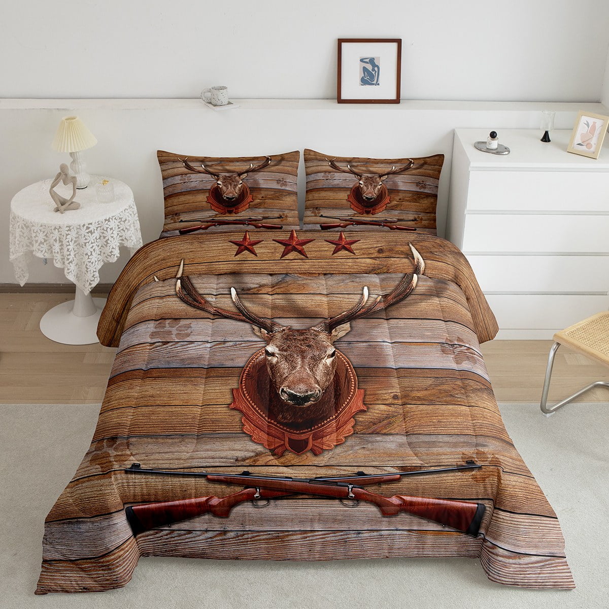 Deer Hunting Queen Comforter Set for Boys,Hunter Shotgun Quilt Western ...