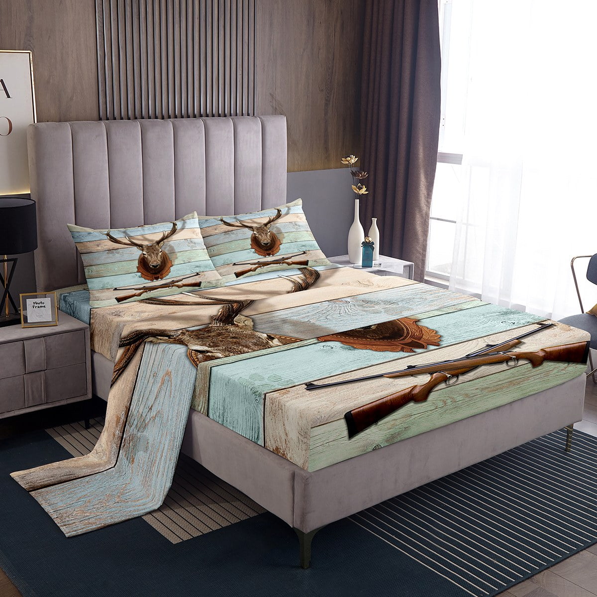 Deer Hunting Queen Sheet Set,Hunter Shotgun Sheets Western Bed Sheets ...
