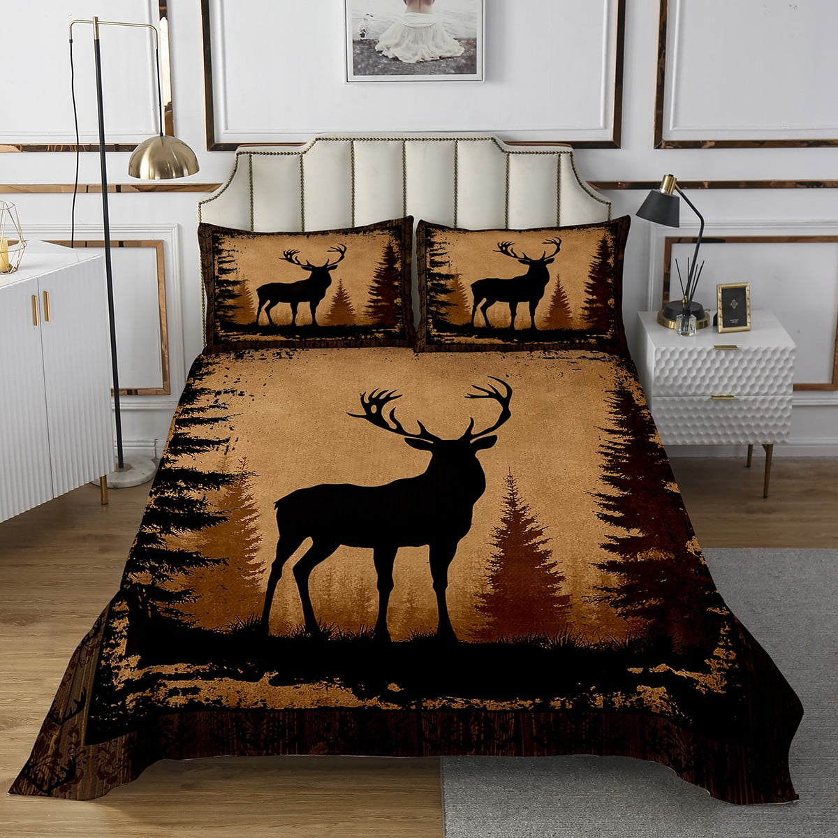 Deer Hunting Quilt Set Twin Wildlife Hunting Theme Bedspread Western ...