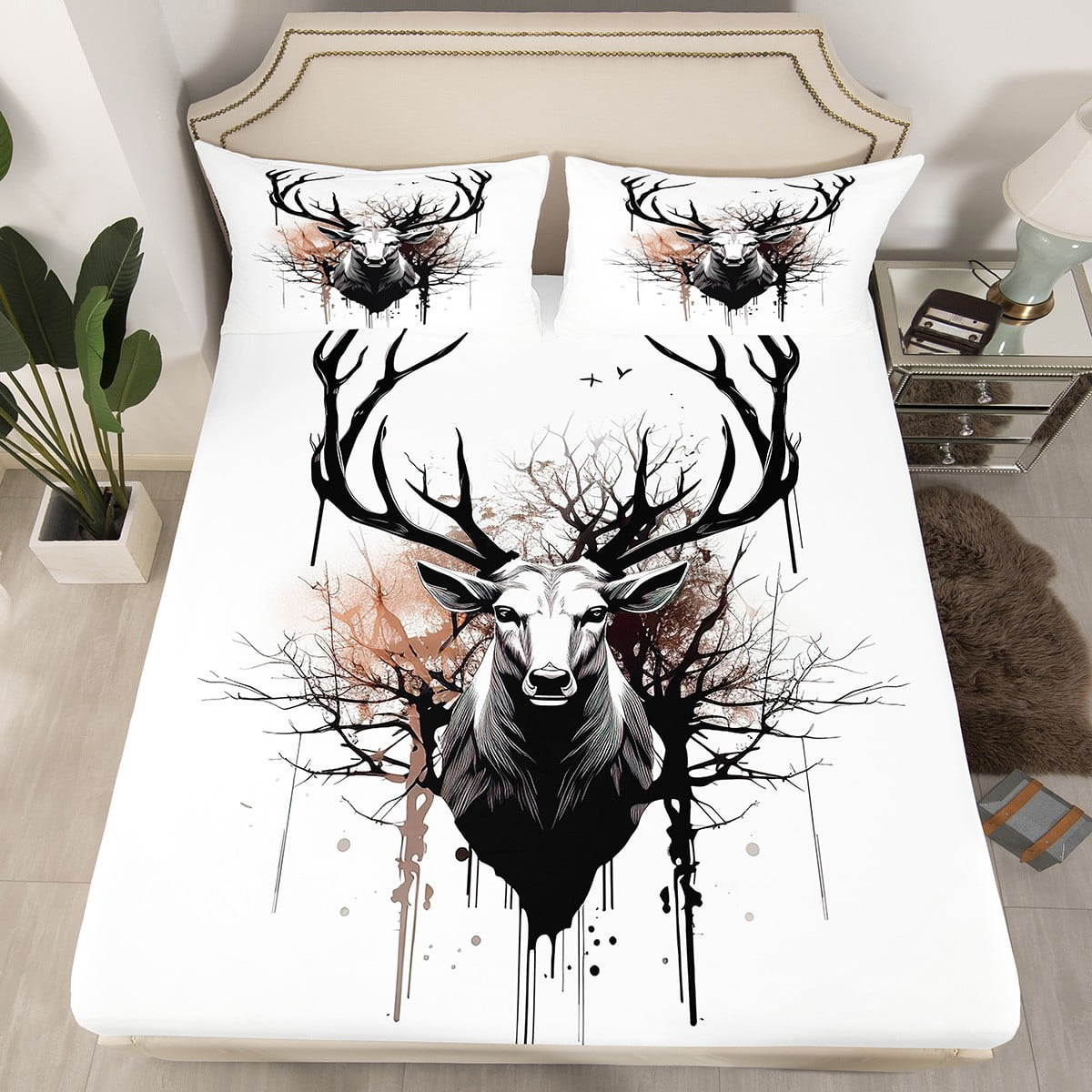 Deer Hunting Sheets Twin For Kids Bedroom, Rustic Deer Print Bed Sheets ...