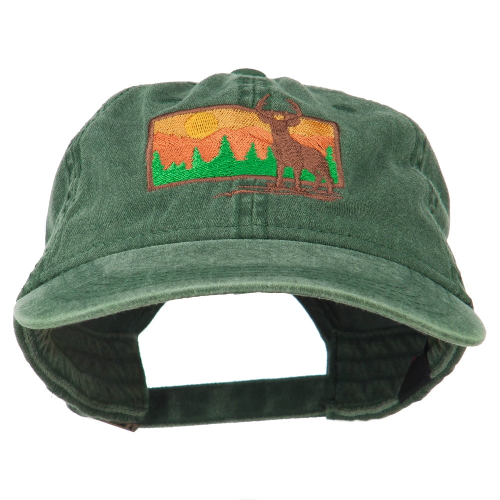 Deer Hunting Silhouette Embroidered Washed Cotton Cap - Dark Green OSFM ...