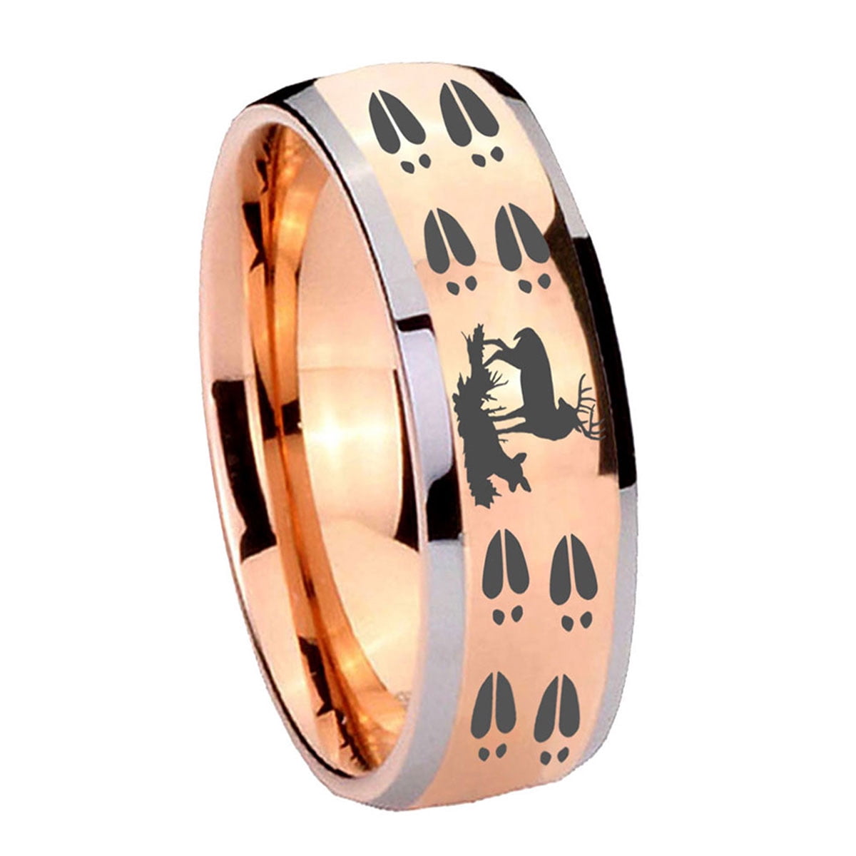 Deer Hunting Tracks 8MM Dome Rose Gold Two Tone Tungsten Men Ring ...