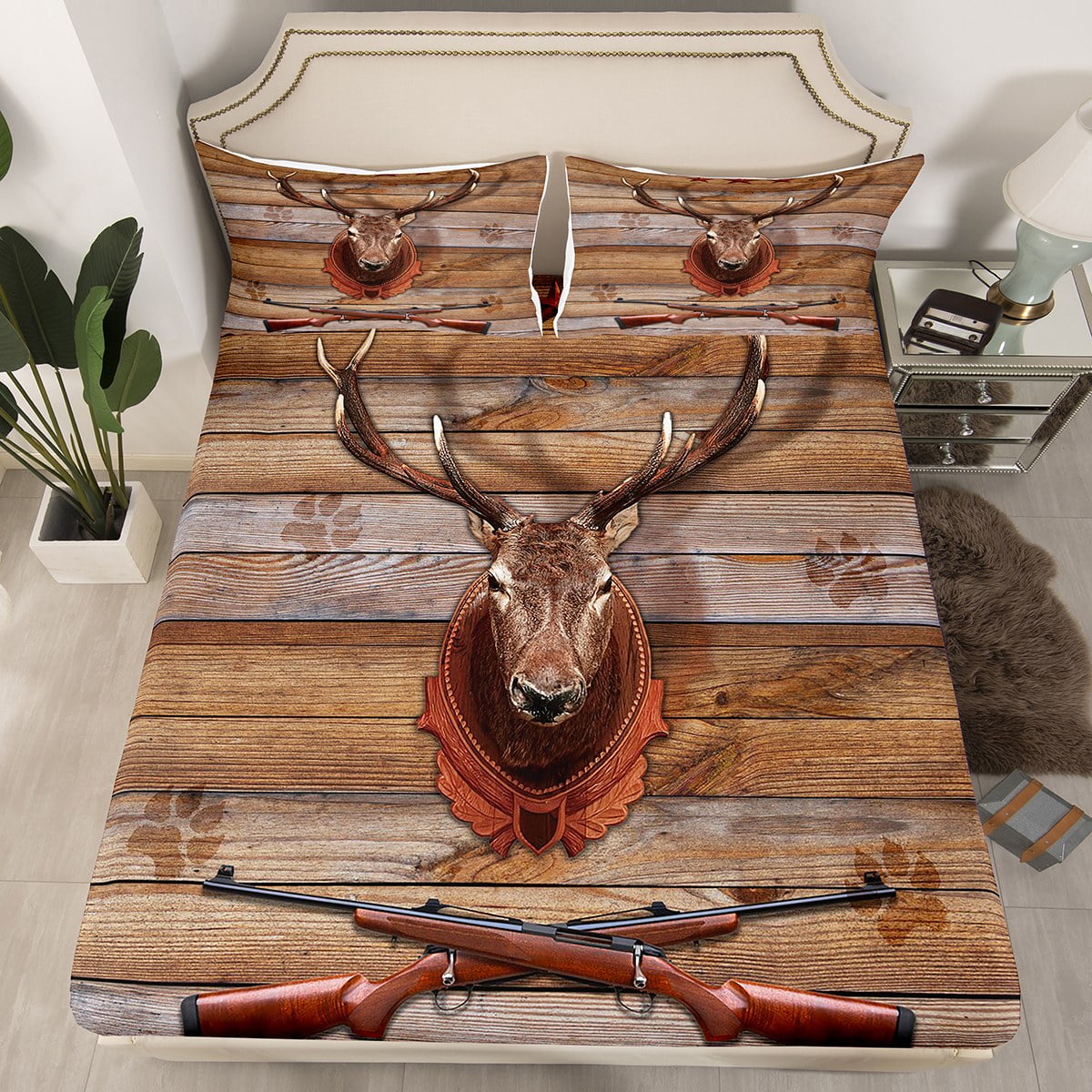 Deer Hunting Twin Bed Sheets for Boys,Hunter Shotgun Bedding Set ...