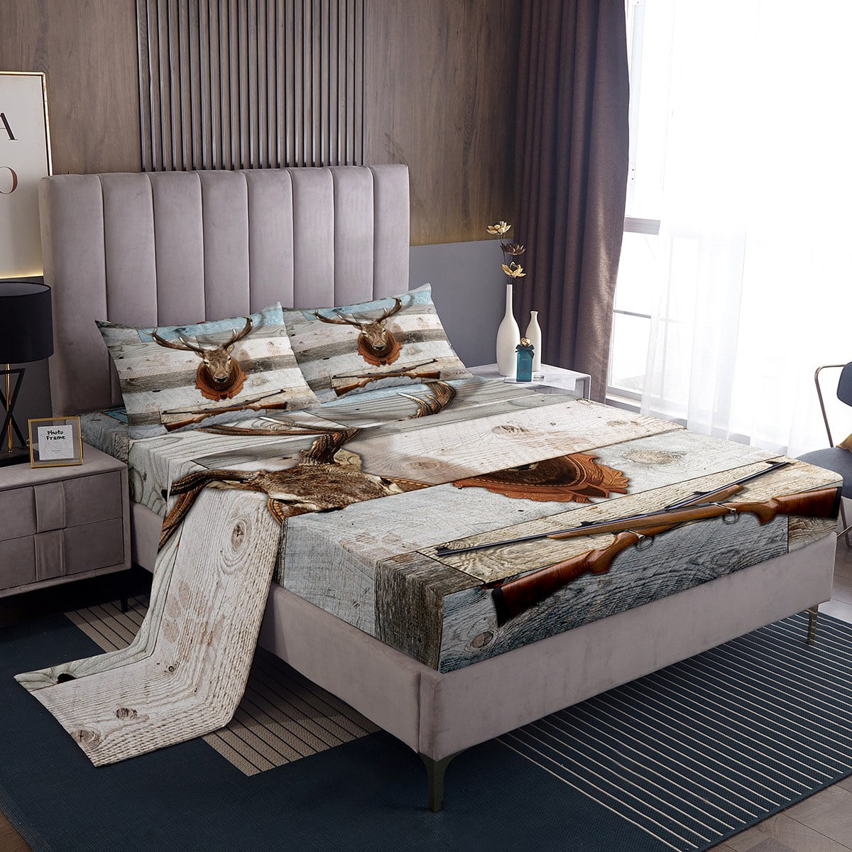 Deer Hunting Twin Sheet Set,Hunter Shotgun Sheets Western Bed Sheets ...