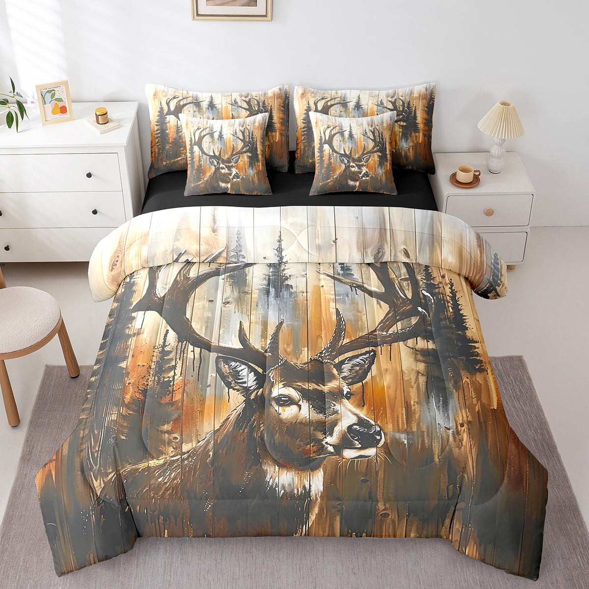 Deer Hunting Wooden Rustic Comforter Set Full, Hunting Theme Bedding ...