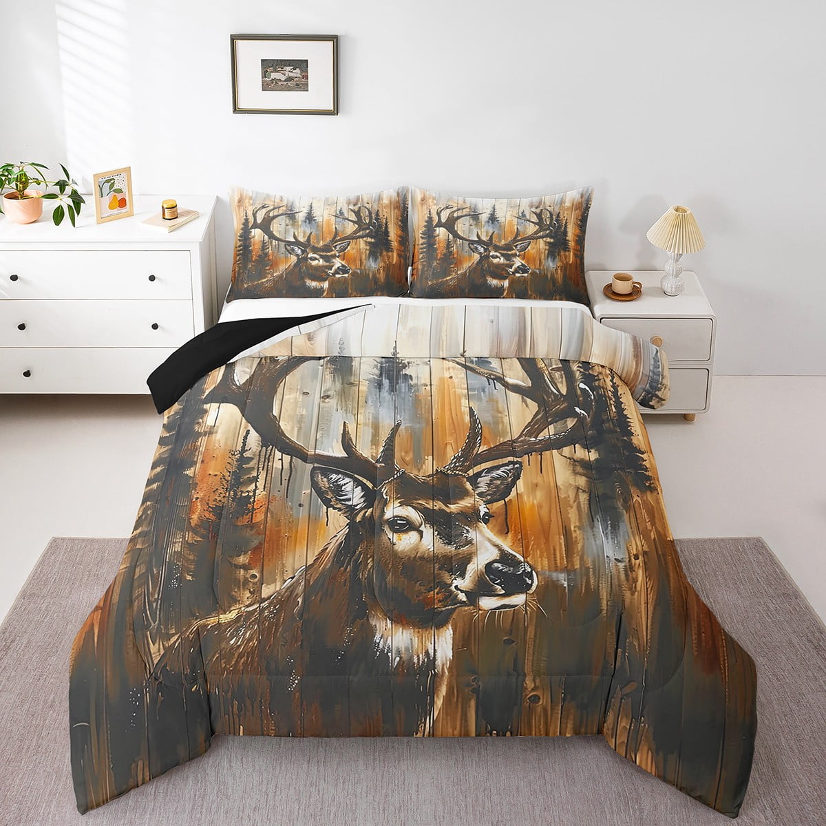 Deer Hunting Wooden Rustic Comforter Set,Hunting Theme Bedding ...