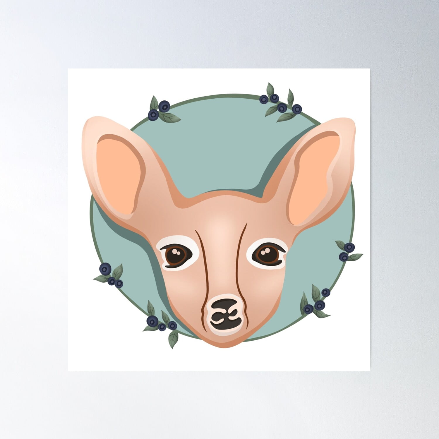 Deer Illustration With Blueberries Poster Wall Art, Modern Wall Decor ...