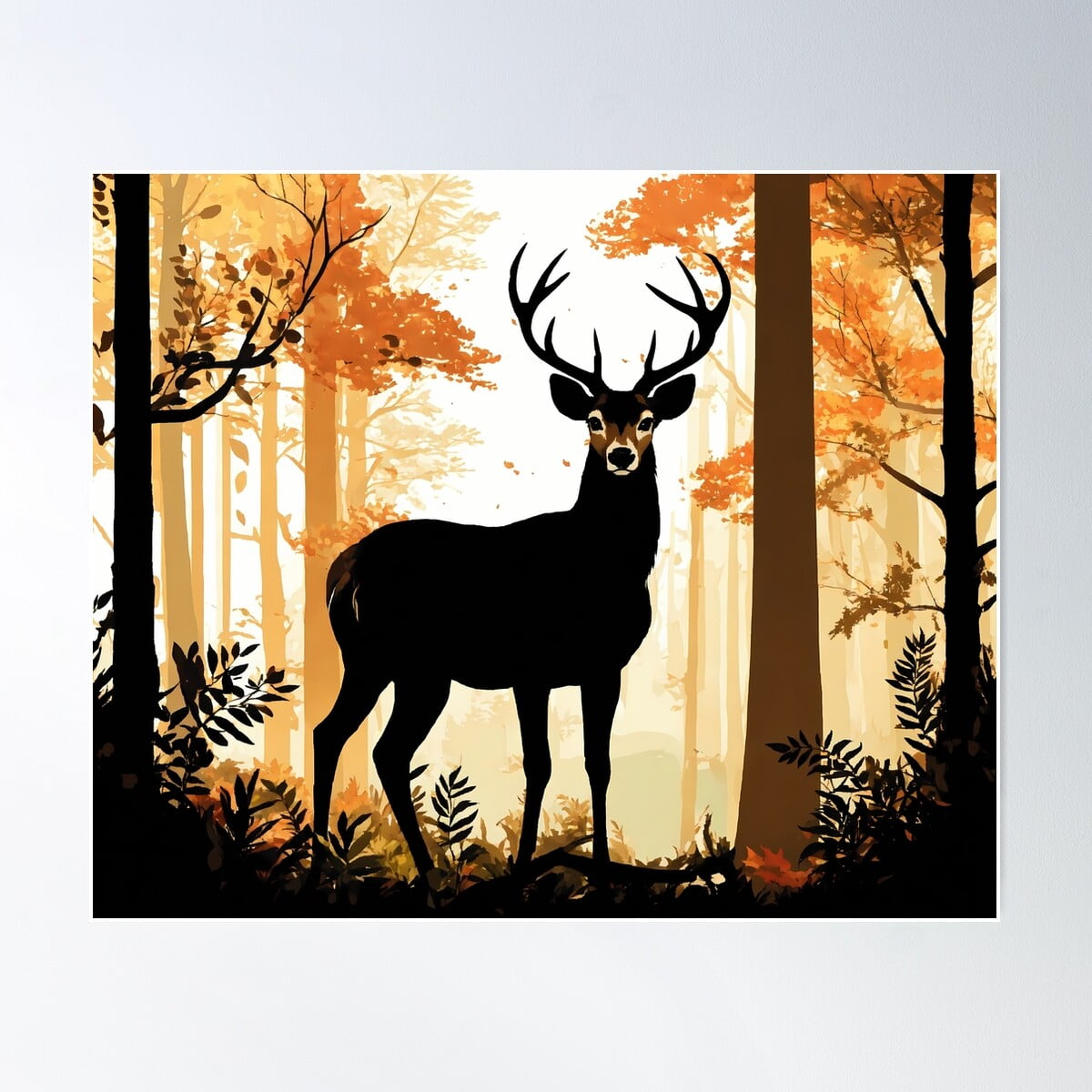Deer In Forest Poster Wall Art, Modern Wall Decor For Living Room ...