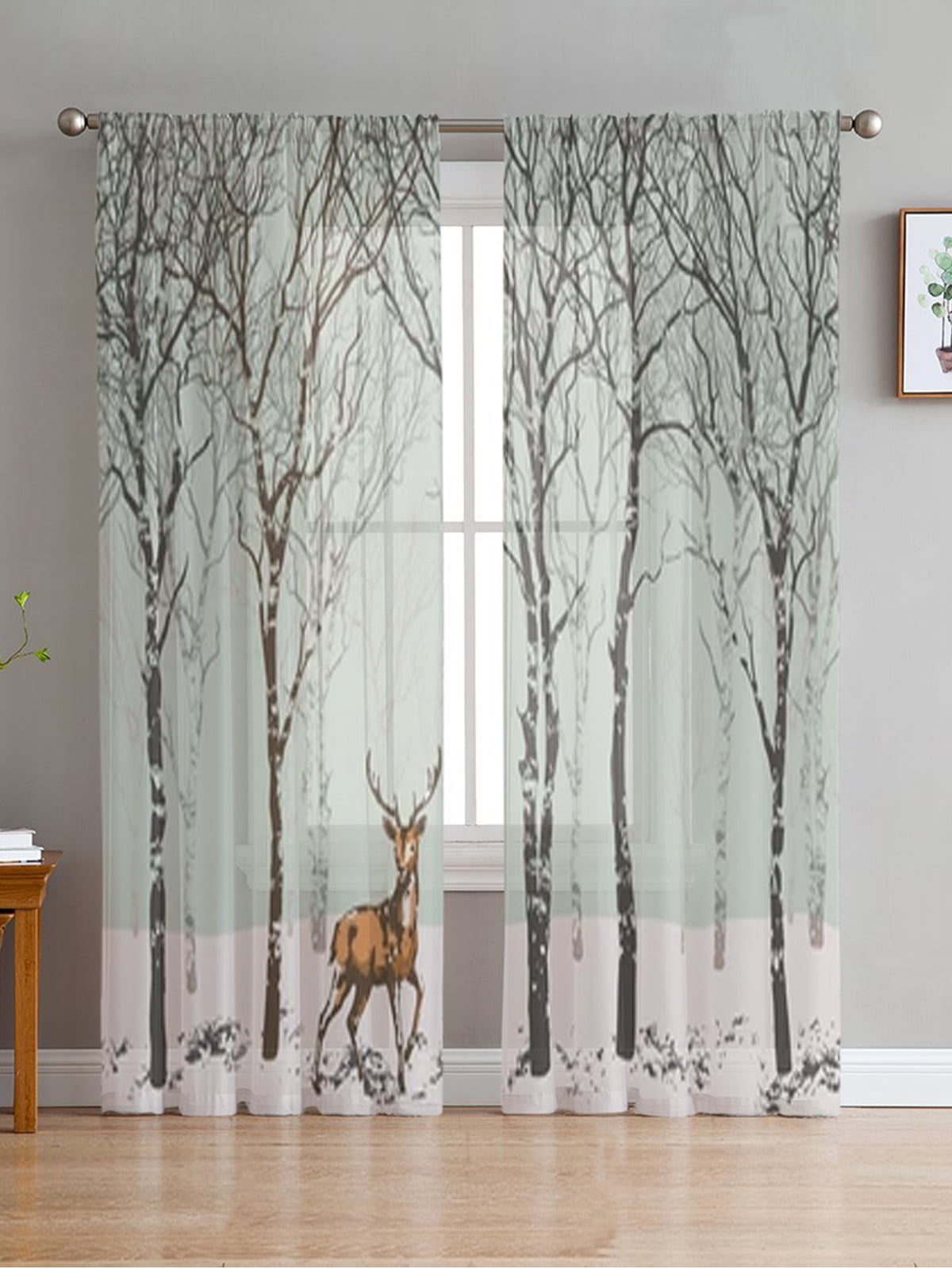 Deer In The Forest Chiffon Sheer Curtains For Living Room Bedroom r ...