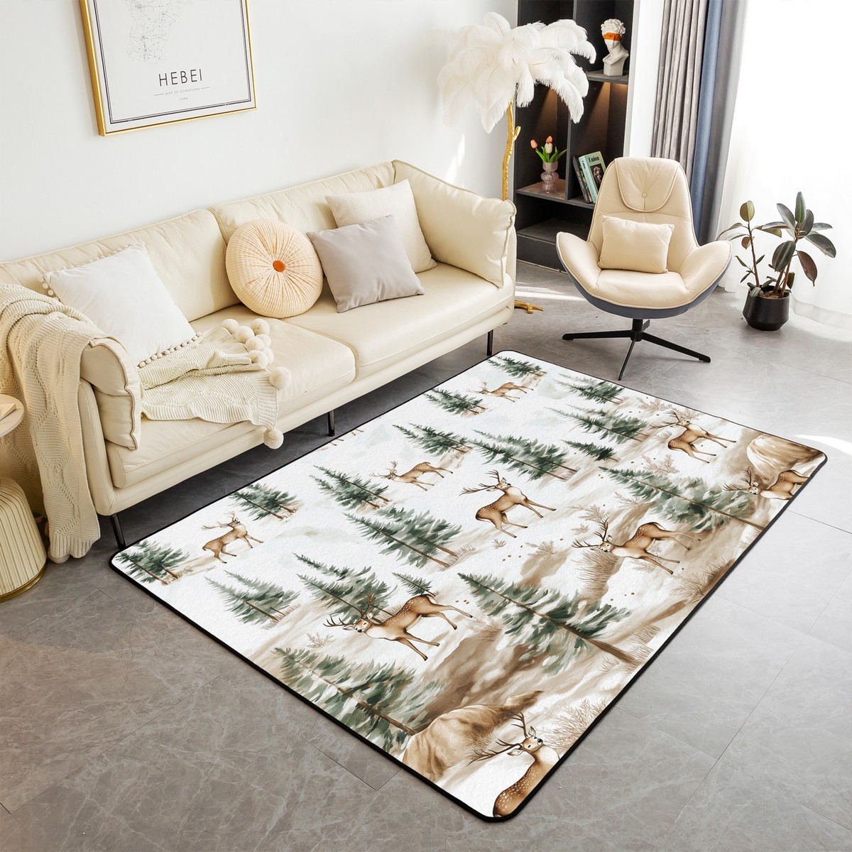 Deer Kids Area Rugs for Bedroom 5x7,Elk Deer Woodland Animals Non Slip ...