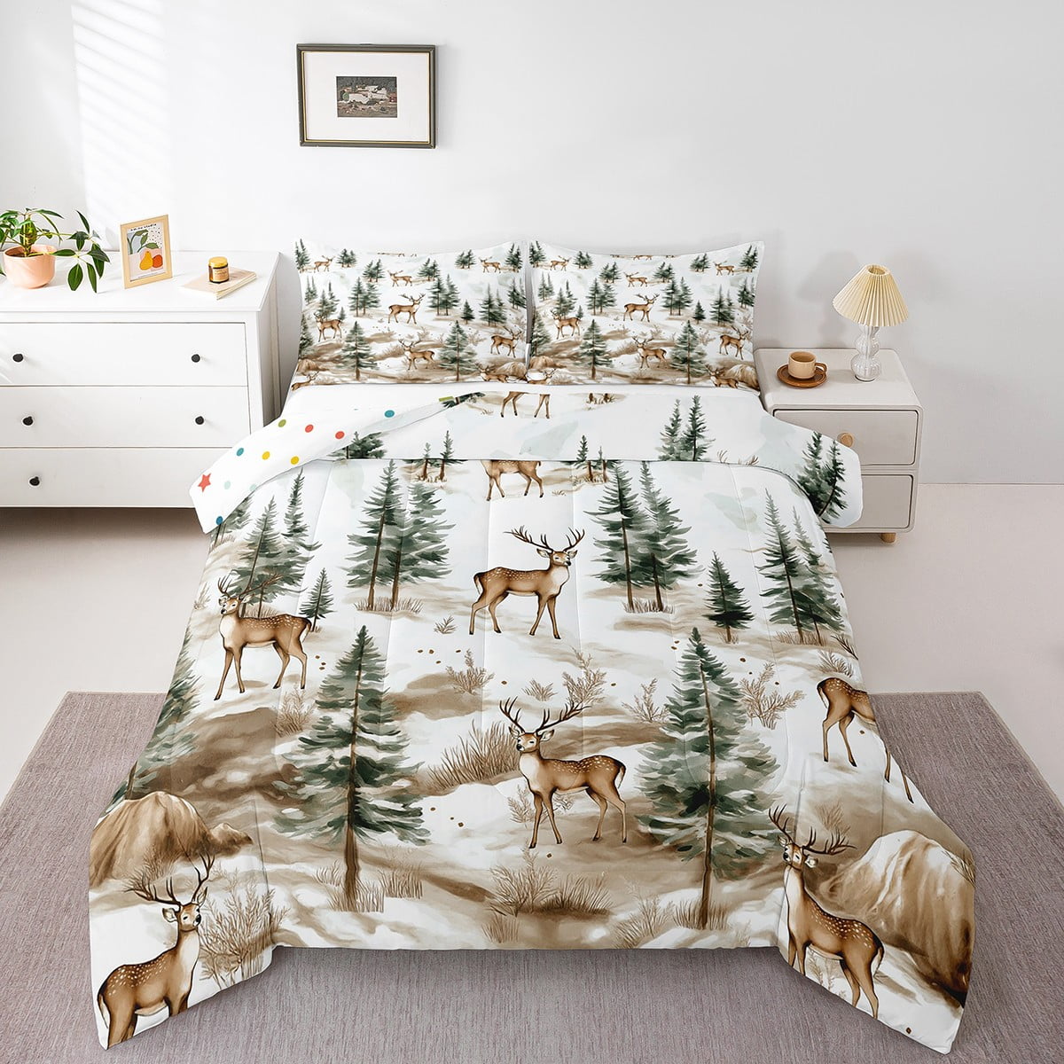 Deer Comforter Set,Elk Deer Woodland Animals Bedding Set Bedroom,Jungle ...