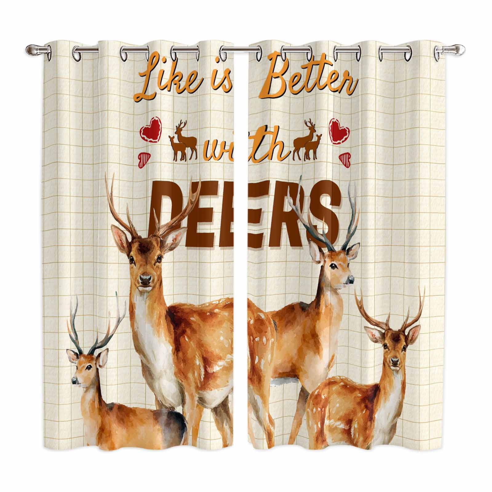Deer Kitchen Curtains Window Panels, Wildlife Animals Rustic Farmhouse ...