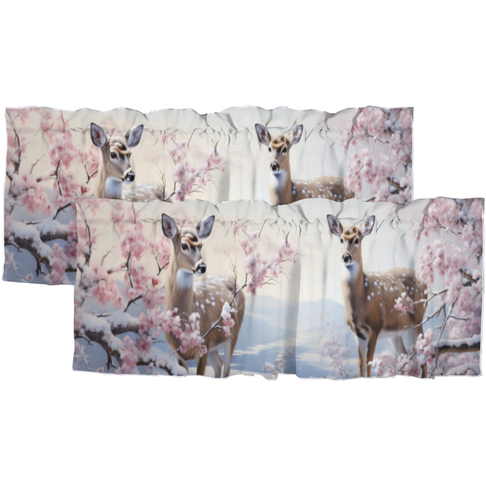 Deer Kitchen Valance Curtain Rod Pocket Cherry blossoms Winter Forest ...