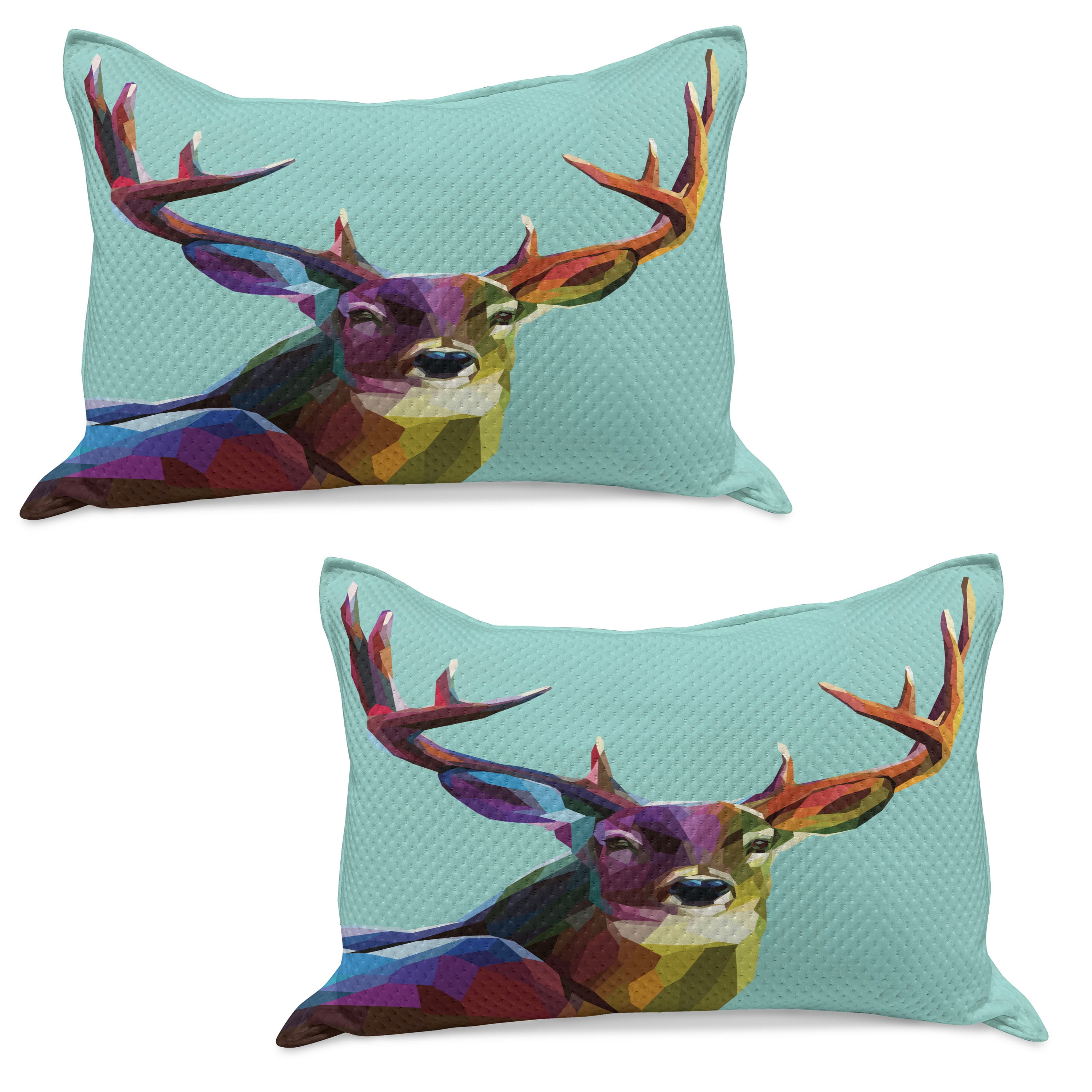 Deer Knitted Quilt Pillowcover Set of 2, Modern Illustration of Low ...