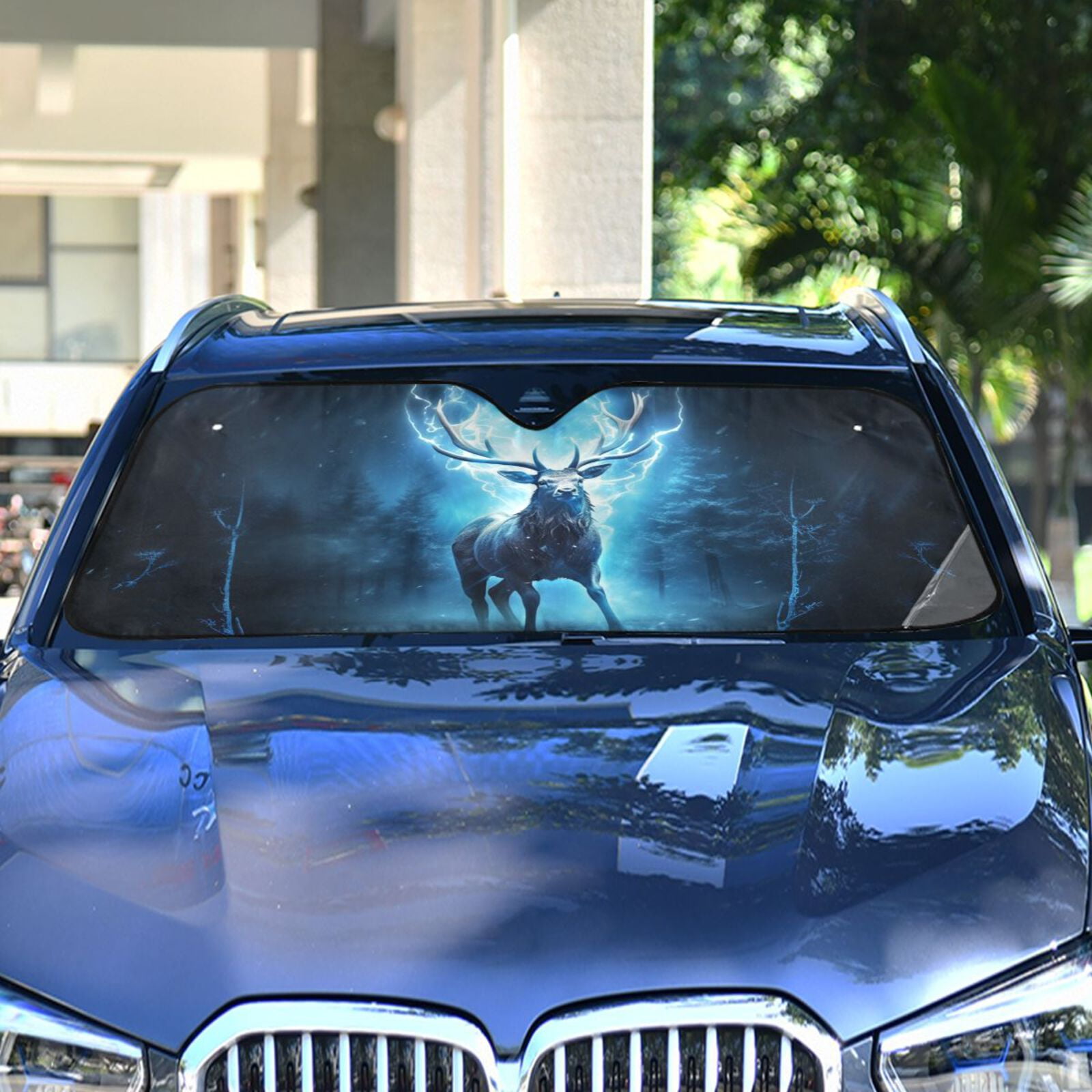 Deer Lightning Trees Blue Automotive Front Car Windshield Sun Shade ...
