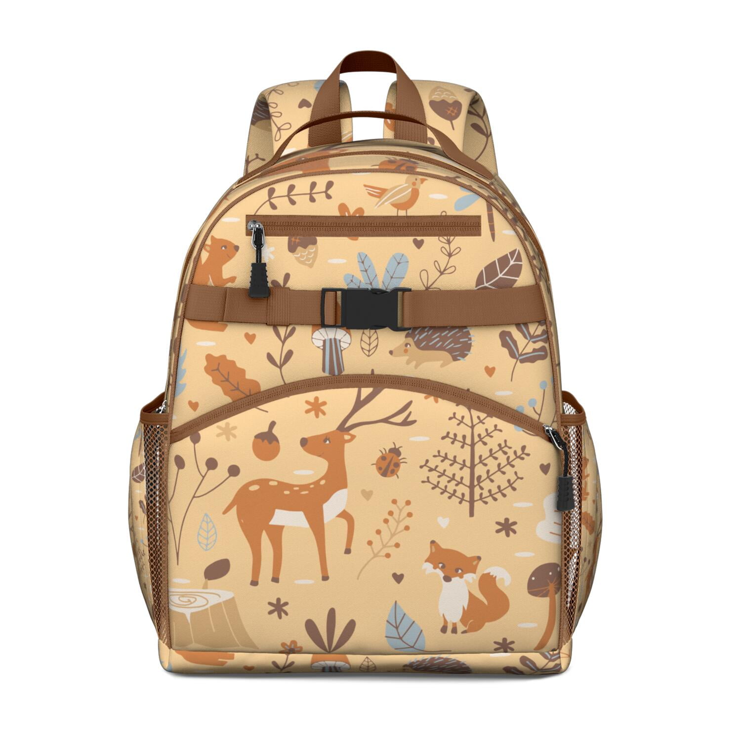 Deer Lover Students Backpack with Vintage Nordic Reindeer and Geometric ...
