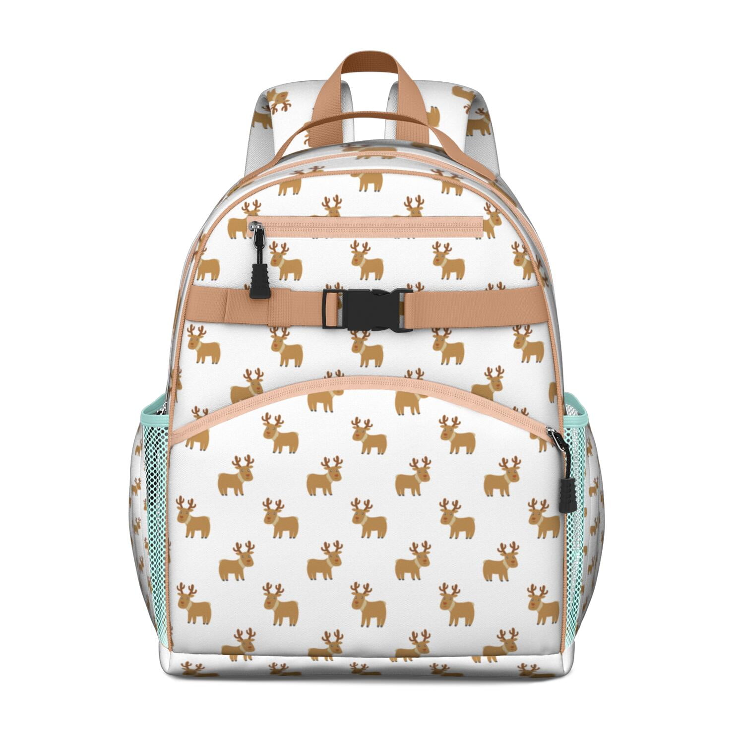 Deer Lover Students Backpack with Vintage Nordic Reindeer and Geometric ...