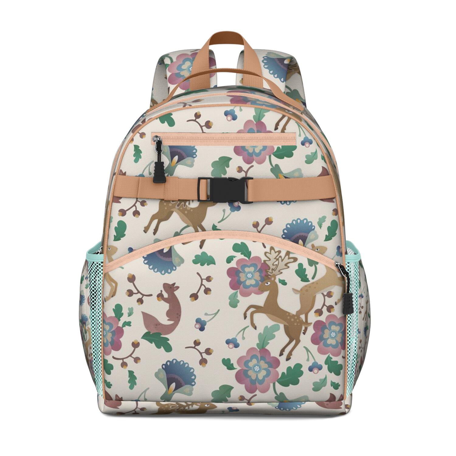 Deer Lover Students Backpack with Vintage Nordic Reindeer and Geometric ...