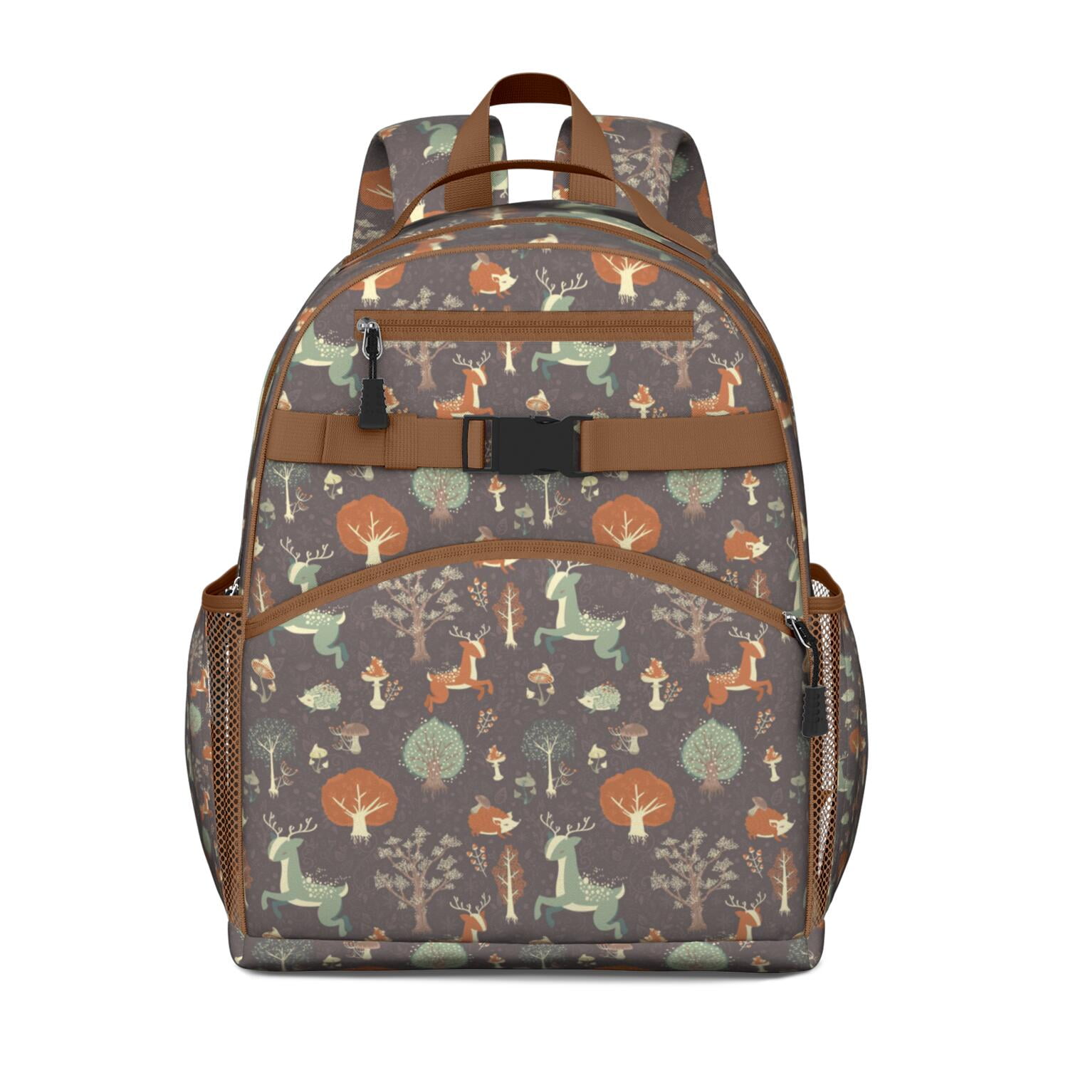 Deer Lover Students Backpack with Vintage Nordic Reindeer and Geometric ...