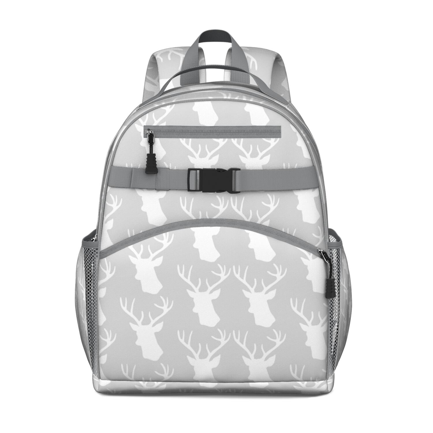 Deer Lover Students Backpack with Vintage Nordic Reindeer and Geometric ...