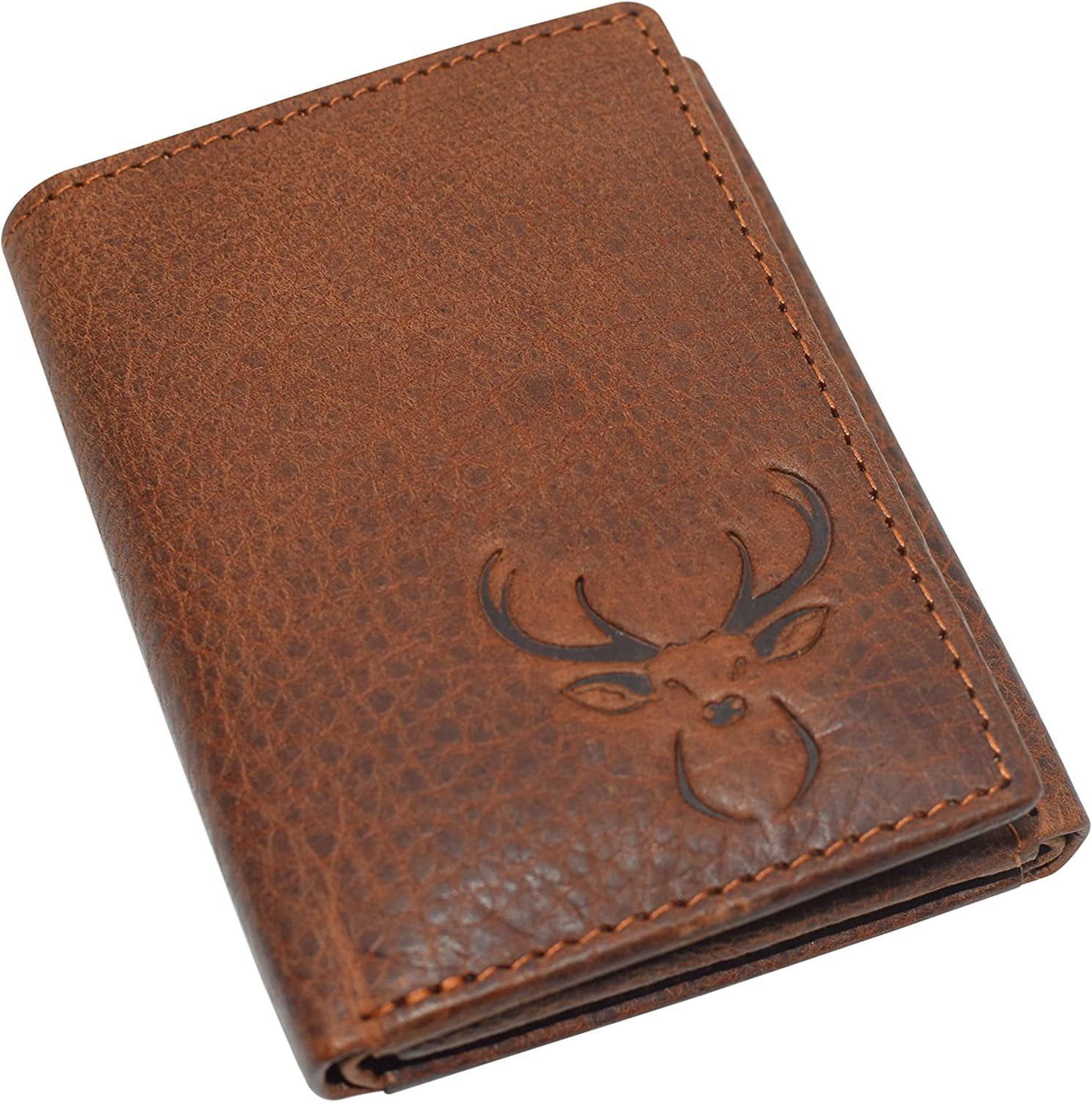 Deer Men's RFID Blocking Real Leather Bifold Trifold Wallet Trifold ...