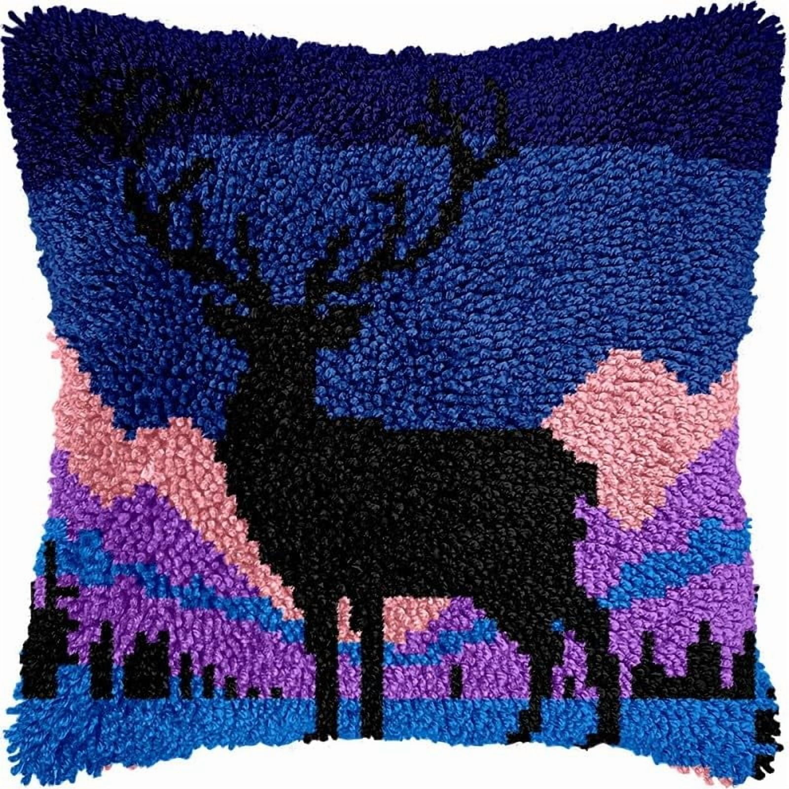 Deer under Moon Latch Hook Pillow Kits for DIY Throw Pillow Cross ...