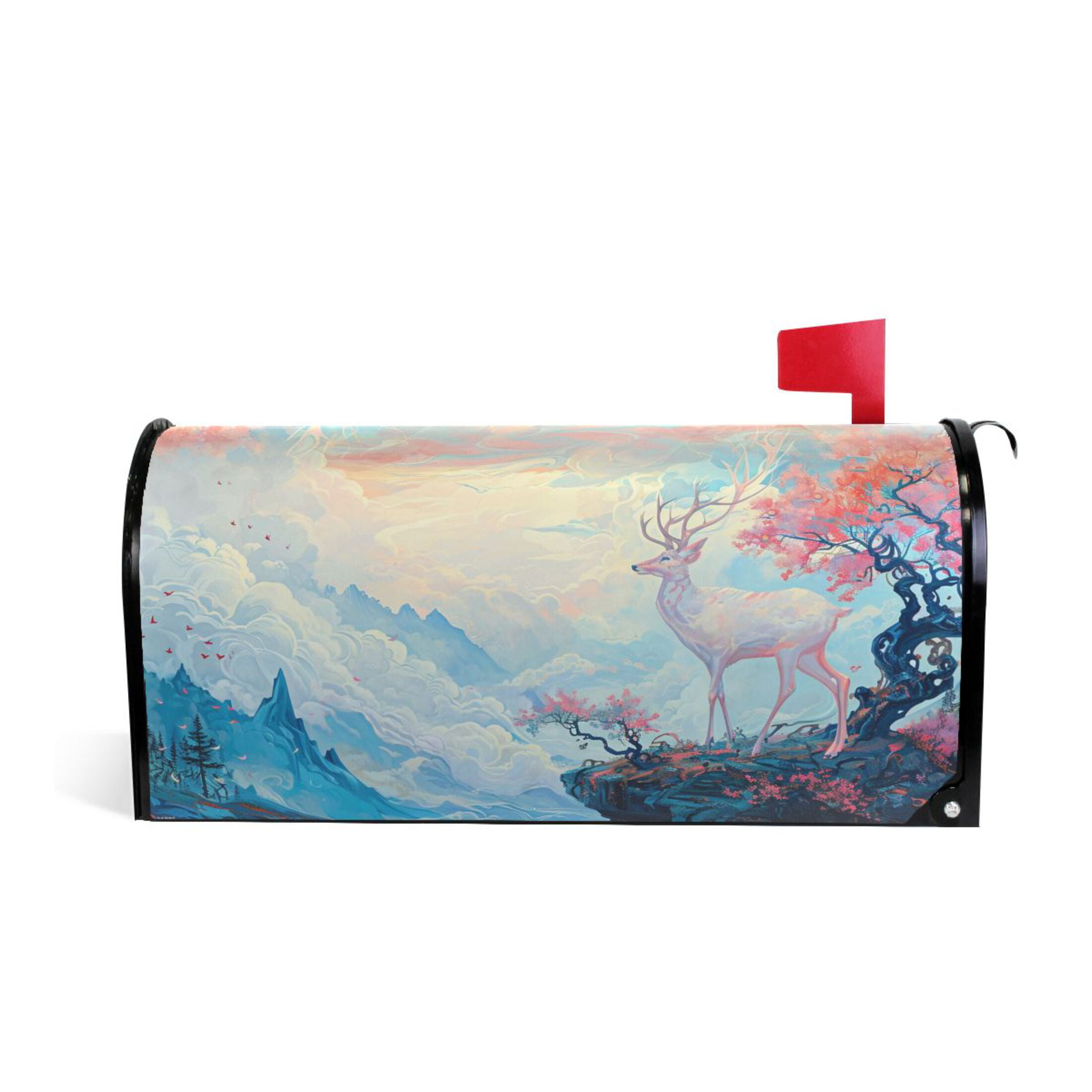Deer Mount Tree Magnetic Mailbox Covers 21" X 18" Post Letter Box Wraps ...
