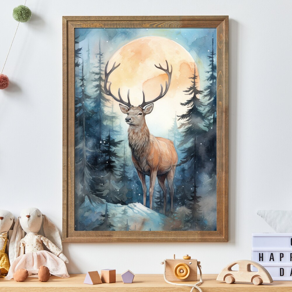Deer Nursery Art Watercolor Style Kids Room Animal Wall Art Forest ...