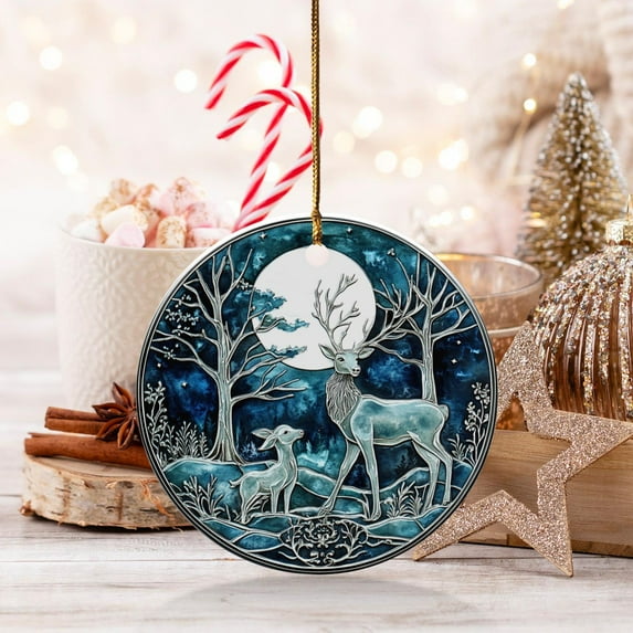 Deer Ornament, Buck and Fawn, Moonlight Scene, Nature Inspired Ornament ...
