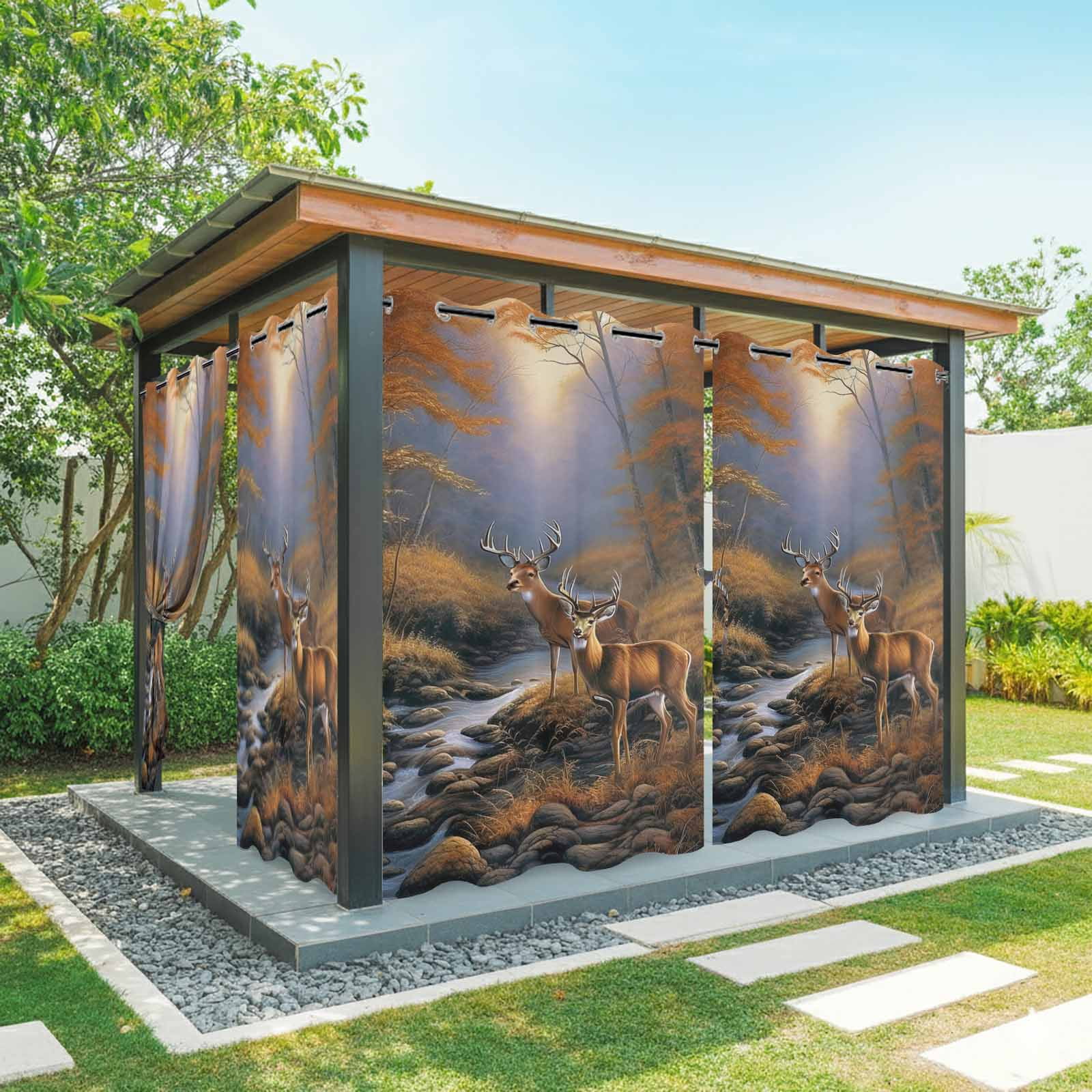 Deer in Outdoor Curtains for Patio Waterproof, Sunset Forest with ...