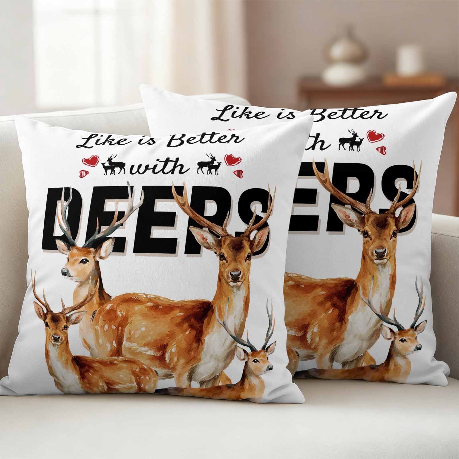 Deer Outdoor Waterproof Throw Pillow Covers 24x24 Set of 2, Wildlife ...