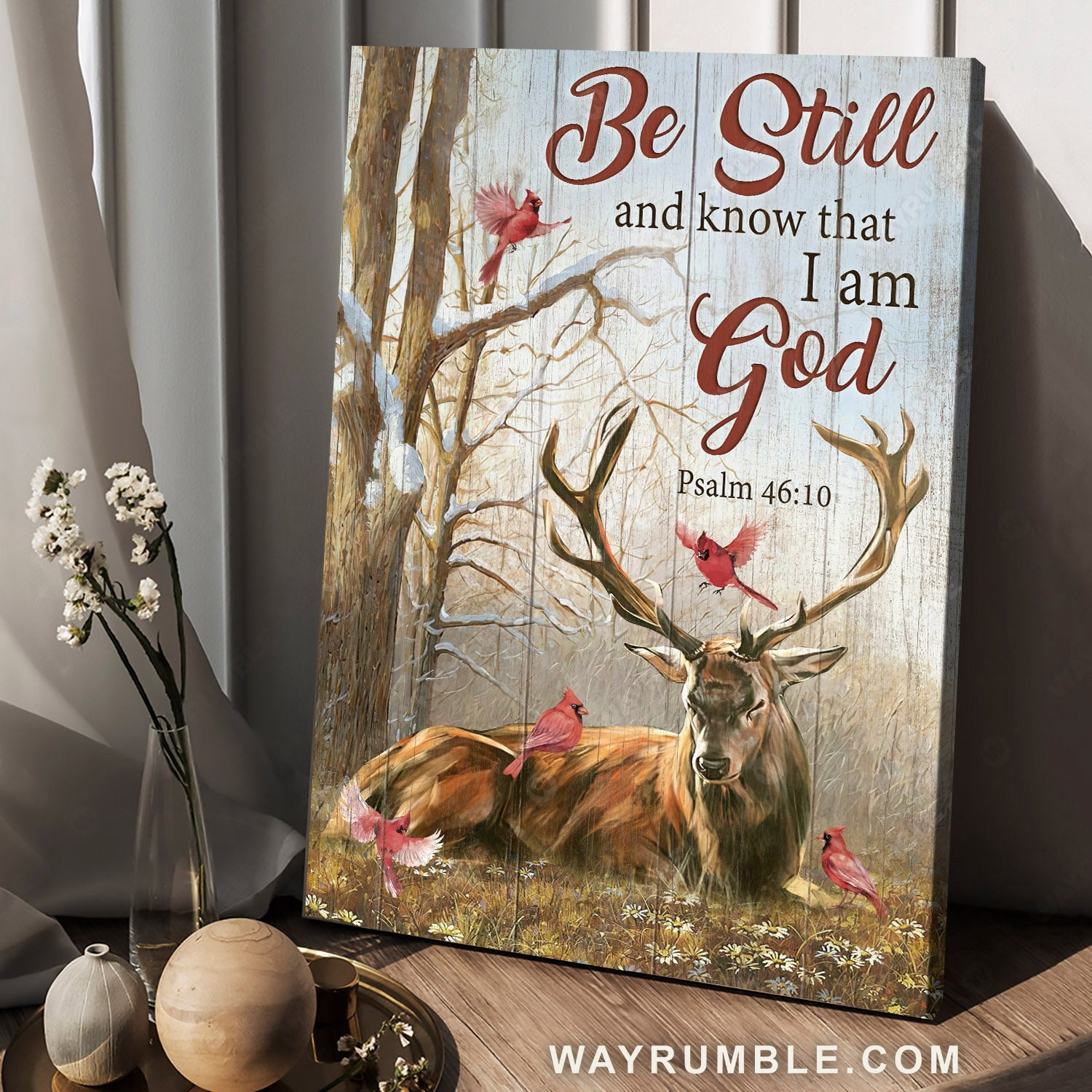 Deer Painting, Red Cardinal, Winter Season, Be Still And Know That I Am ...