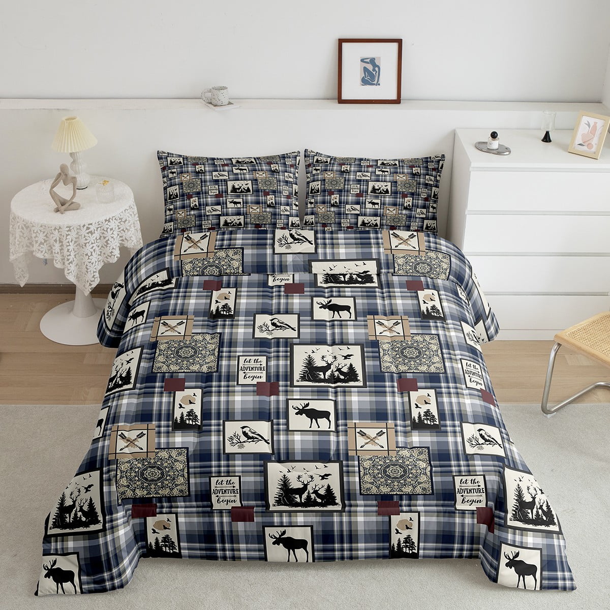 Deer Patchwork Comforter Set Moose Elk Deer Wildlife Hunting Bedding ...