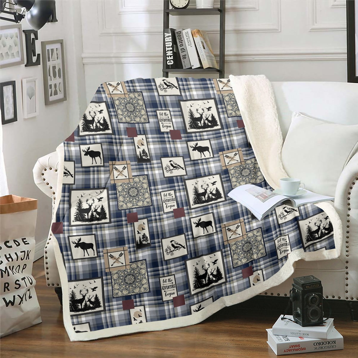 Deer Patchwork Fleece Blanket Moose Elk Deer Wildlife Hunting Throw ...