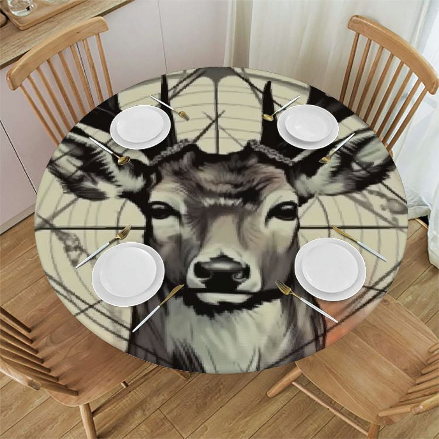 Deer Pattern Round decorative tablecloth can be washed and reused for ...